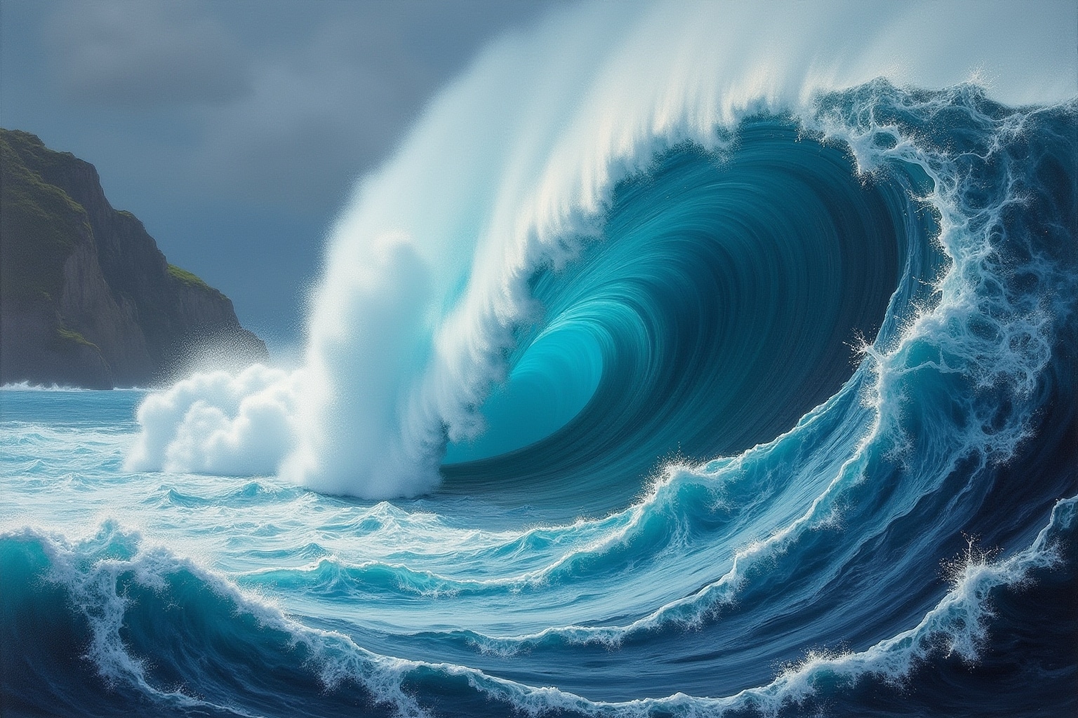 Gemälde mit Meer und Wellen, die beeindrucken